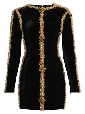 Balmain Velvet Dress With Embroidered Trim - Black