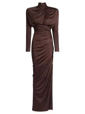 Balmain Long Flowing Jersey Dress - Brown