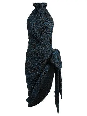 Balmain Draped Cloqué Jacquard Midi Dress - Blue