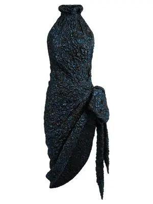 Balmain Draped Cloqué Jacquard Midi Dress - Blue