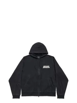 Balenciaga Masking Tape Oversized Zip-up Hoodie - Black
