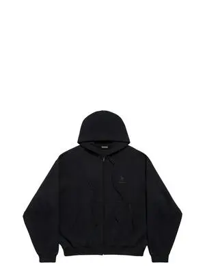 Balenciaga Lion Embroidered Zip-up Hoodie - Black