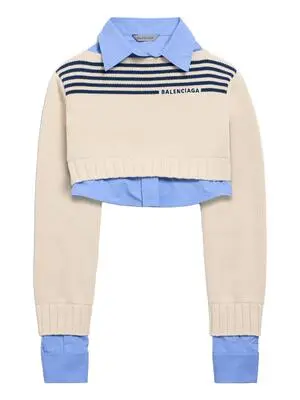 BALENCIAGA Balenciaga Hybrid Cotton Knit Jumper With Shirt Detail