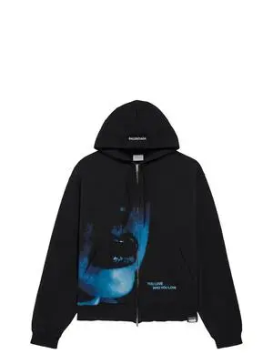 Balenciaga Graphic Print Zip-up Hoodie - Black