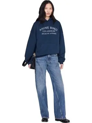 ANINE BING Harvey Melrose Stencil Oversized Hoodie - Navy