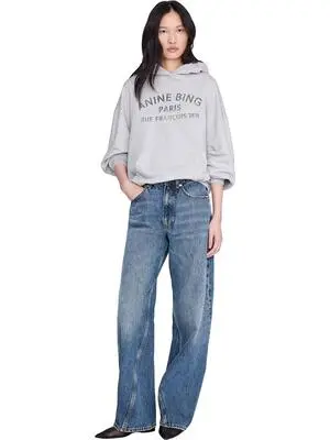 ANINE BING Oversized Hoodie With Collegiate Lettering - Heather Grey