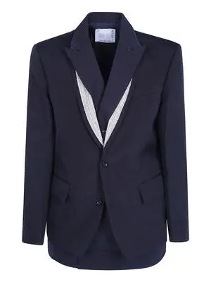 Sacai Double-faced Silk Cotton Blazer With Notch Lapel - Black