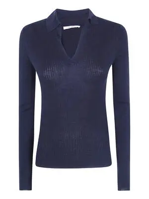 Max Mara Ribbed Knit Polo Shirt - Black