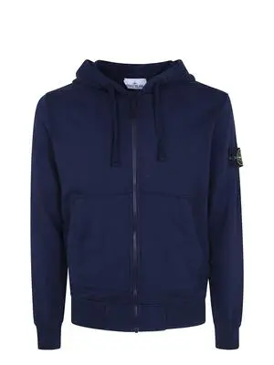 Stone Island Zip-up Hoodie With Logo Detail - Blue