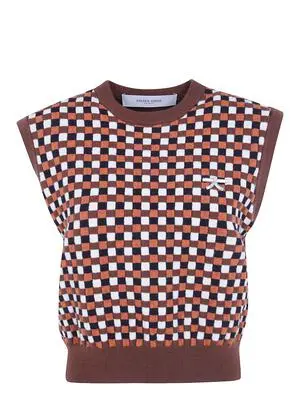 GOLDEN GOOSE Wool Checkered Vest - Brown