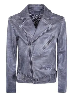 GOLDEN GOOSE Distressed Leather Biker Jacket - Black