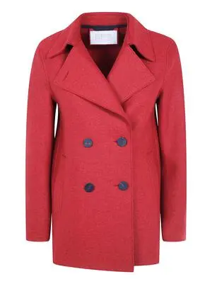 Harris Wharf London Double Breasted Wool Peacoat With Blue Buttons - Red