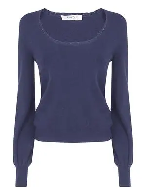 TWINSET 262tp3033" Round Neck Viscose Sweater - Black