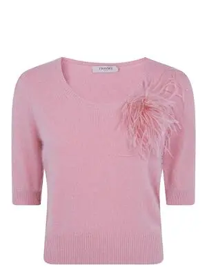 TWINSET Sweater With Feather Detail - Pink