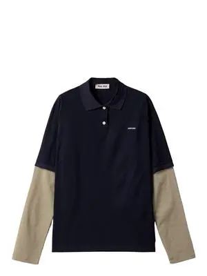 Miu Miu Long Sleeve Jersey Polo Shirt - Blue/olive