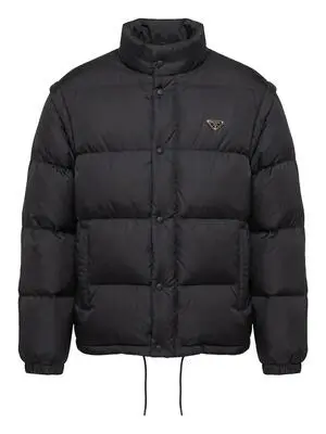 Prada Quilted Down Jacket With Logo - Black