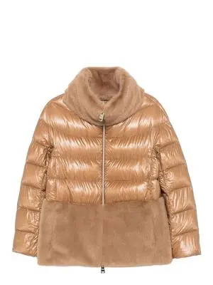 Herno Ultralight Nylon Cape And Faux Fur Jacket - Brown