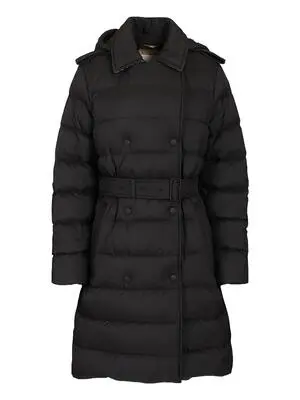 Burberry Long Padded And Quilted Coat With Belt - Black