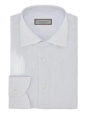 Canali Canali Impeccabile White And Light Blue Cotton Striped Regular-fit Shirt White