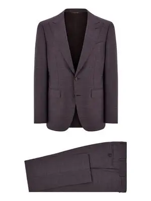 Canali Dark Brown Denim-effect Wool Single-breasted Modern-fit Suit Red