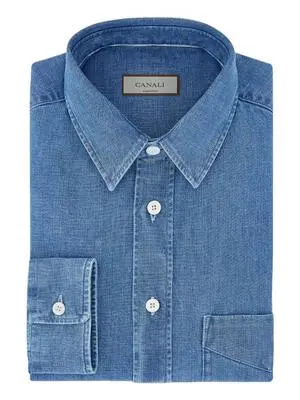 Canali Stonewashed Cotton Denim Relaxed-fit Shirt - Light Blue