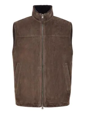 Canali Goat Suede Quilted Vest - Brown