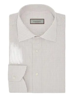 Canali And Burgundy Cotton Striped Regular-fit Shirt - White