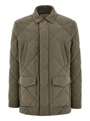 Canali Quilted Technical Fabric Utility Jacket With Rainproof Finish - Green