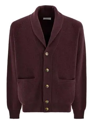 Canali Burgundy Cashmere Shawl Collar Cardigan - Red