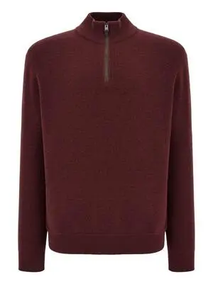 Canali Burgundy Wool And Cashmere Zip Polo Shirt - Red