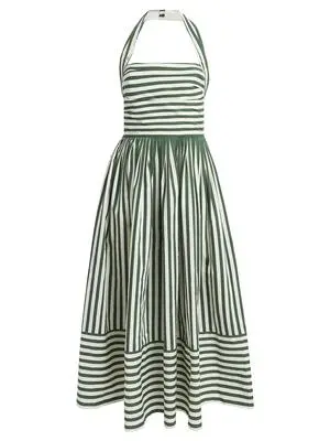 Carolina Herrera Cotton-blend Stripe Halterneck Midi Dress - Green