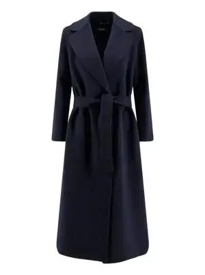 Max Mara Hand-sewn Double-drap Pure Wool Jacket With Belt - Blu