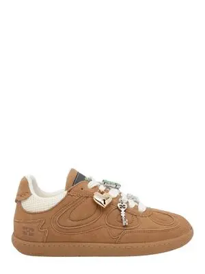 GANNI Suede Lace-up Sneakers With Charm Detailing - Marrone