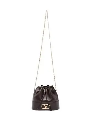 Valentino Garavani Vlogo Signature Leather Mini Bucket Bag - Brown