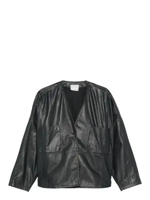 FORTE_FORTE Leather Kimono Jacket With Studded Detail - Blue
