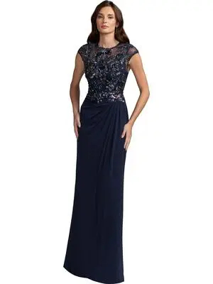 Mac Duggal Embroidered Cap Sleeve Gown - Midnight Multi
