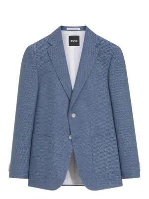 BOSS Slim-fit Blazer In A Patterned Virgin Wool Blend - Light Blue