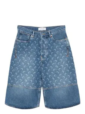 MARINE SERRE Monogrammed Denim Bermuda Shorts - Blue