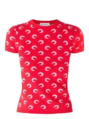 MARINE SERRE Moon Jacquard Bouclette Short-sleeve Top - Red