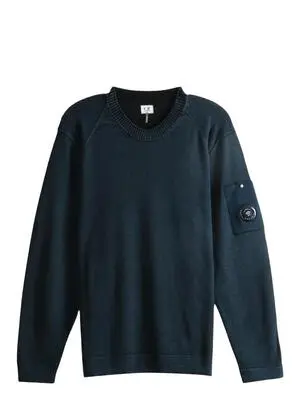 C.P. COMPANY Double Colour Wool Crewneck Lens Sweater - Blue