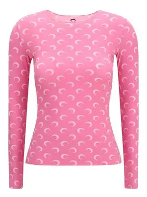 MARINE SERRE Moon Print Jersey Long Sleeve Crewneck Top - Pink