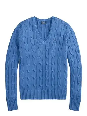Polo Ralph Lauren Pima Cotton Cable Knit V-neck Pullover - Blue