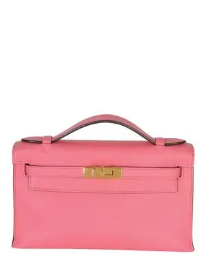 Hermès Rose Azalee Swift Kelly Pochette Ghw - Pink