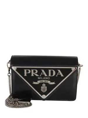 Prada Spazzolato Leather Flap Chain Crossbody Bag - Black
