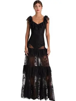 Alice + Olivia Myrna Lace Tiered Gown - Black