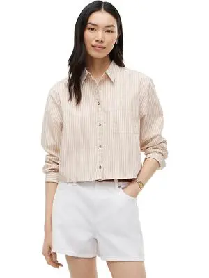 Tommy Hilfiger Striped Cotton Poplin Shirt With Gold-tone Buttons - Clayed Pebble