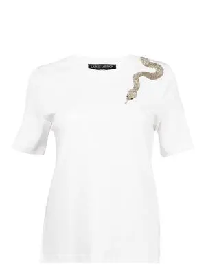 HOUSE OF LAINES LONDON Embellished Snake T-shirt - White/silver