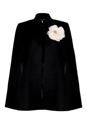 HOUSE OF LAINES LONDON Wool Blend Cape With Embellished Corsage - Black/gold