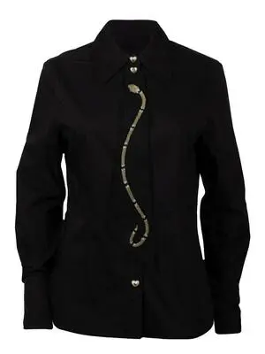 HOUSE OF LAINES LONDON Hand Embellished Snake Tie Shirt - Black