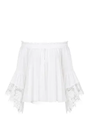MUCHE & MUCHETTE Off-the-shoulder Bell Sleeve Top With Lace Trim - White